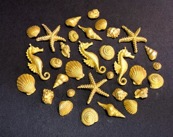 25 Gold Edible Fondant Seashells Seahorses Starfish Set - Etsy