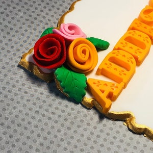 Fondant Plaque Edible Flower and Name Cake Topper - Etsy