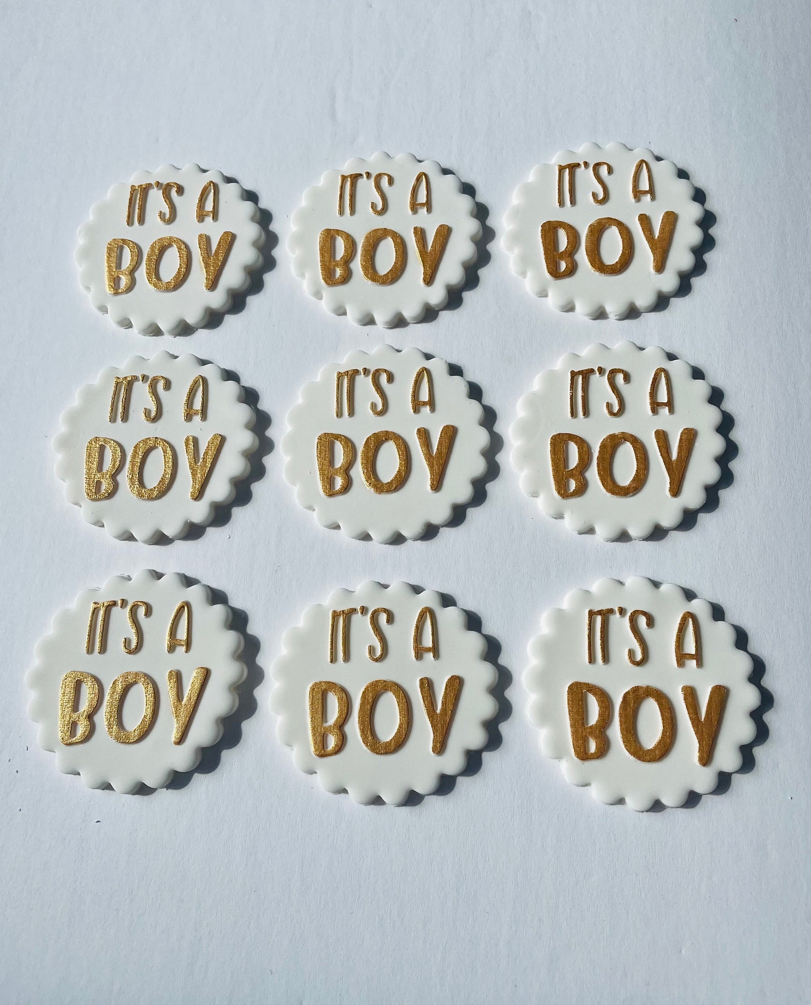 12 Baby Shower Boy Fondant Edible Toppers With Gold or Silver Details ...