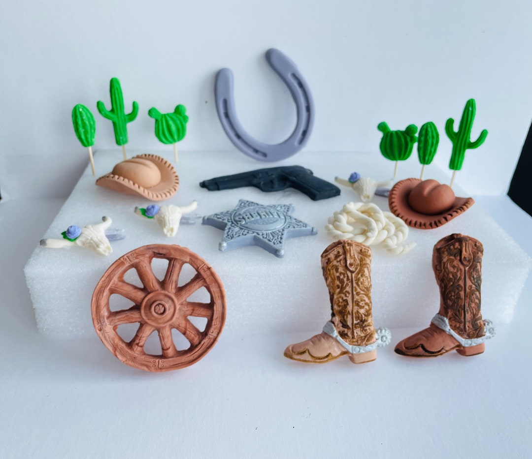 Fondant Edible Western Cowboy Theme Cake Toppers-gluten Free-vegan-nut ...