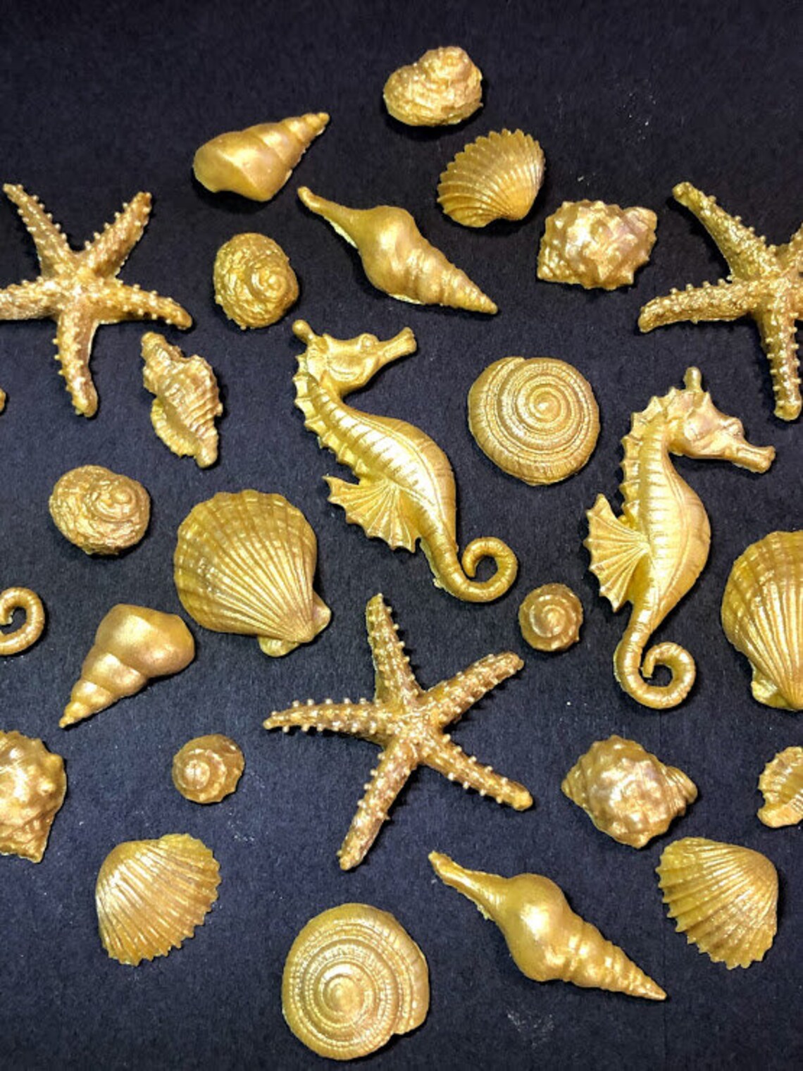 25 Gold Edible Fondant Seashells Seahorses Starfish Set - Etsy