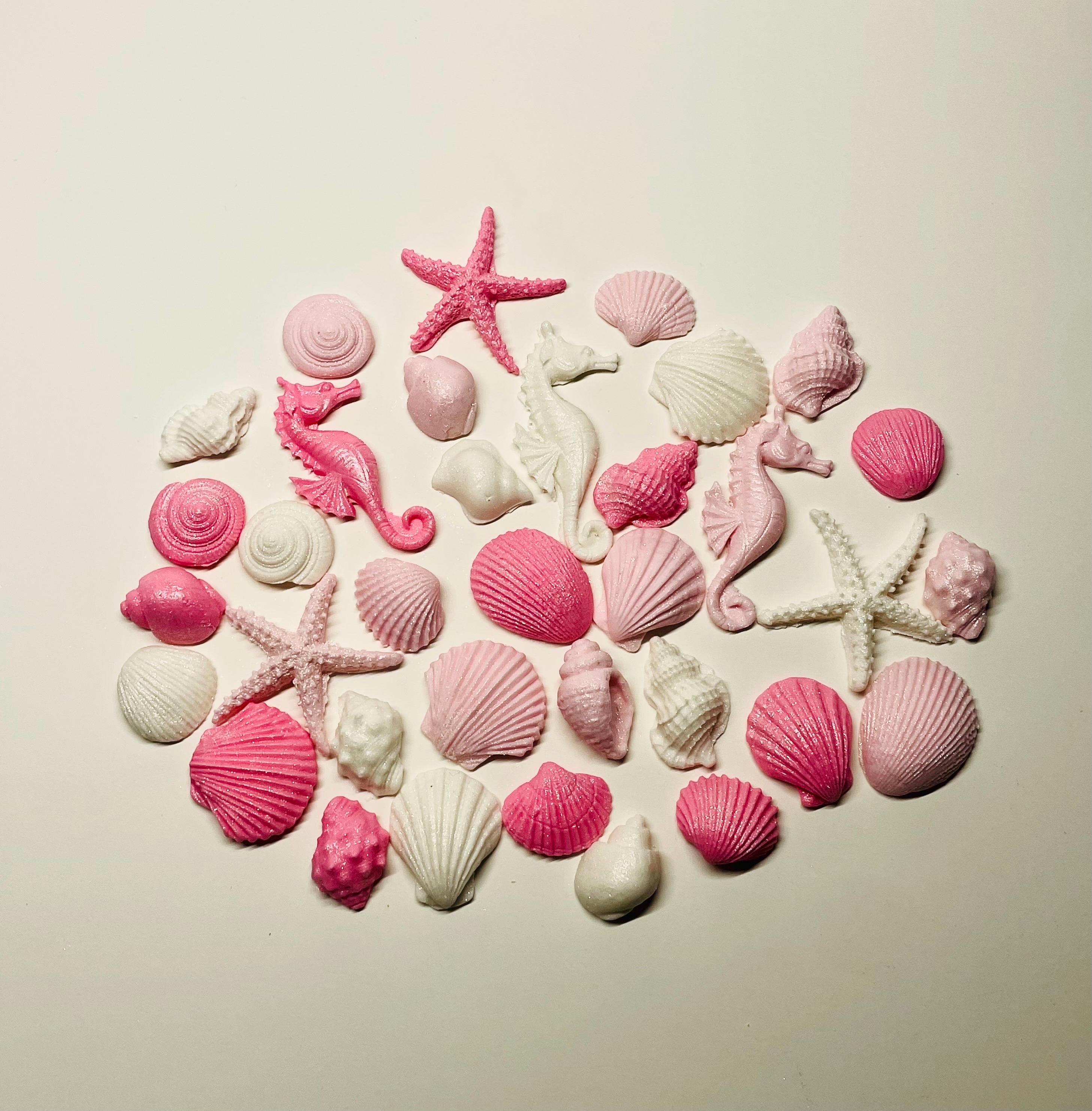 Edible Fondant Seashell Set: White & Pink Pearl Shimmer - Vegan - Etsy