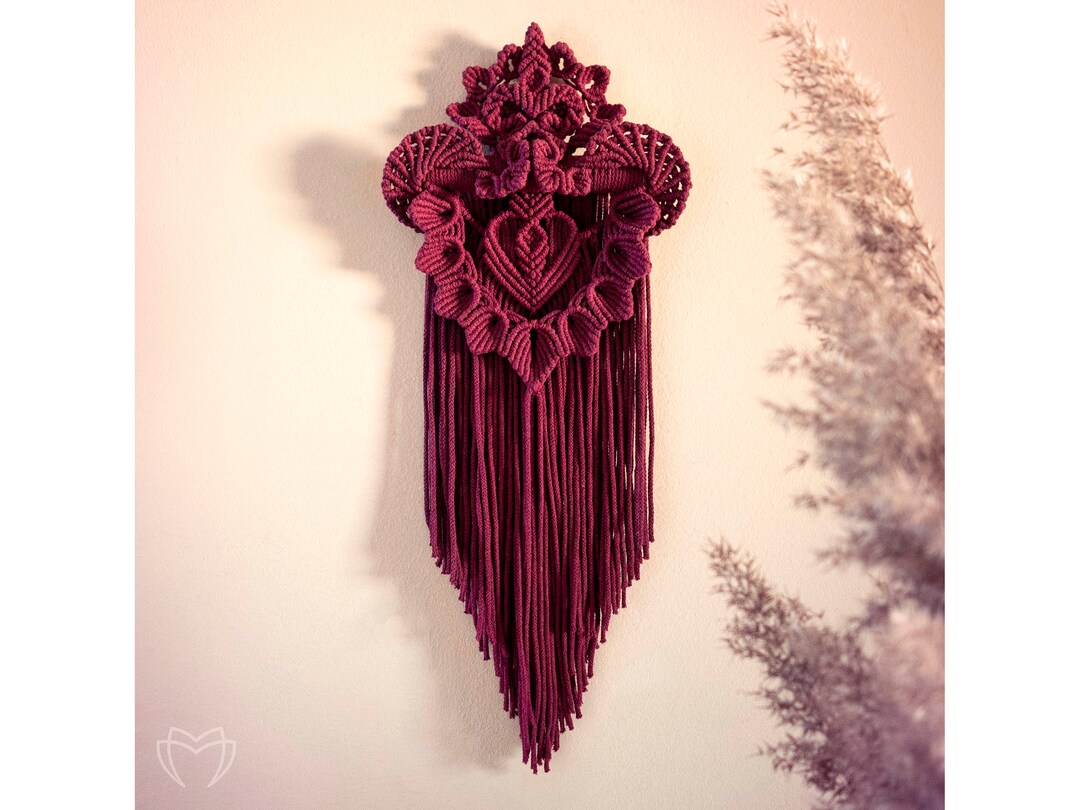 Unique Heart Shaped Design Macrame, 3D Shaped Wall Hanging, Wine Red ...