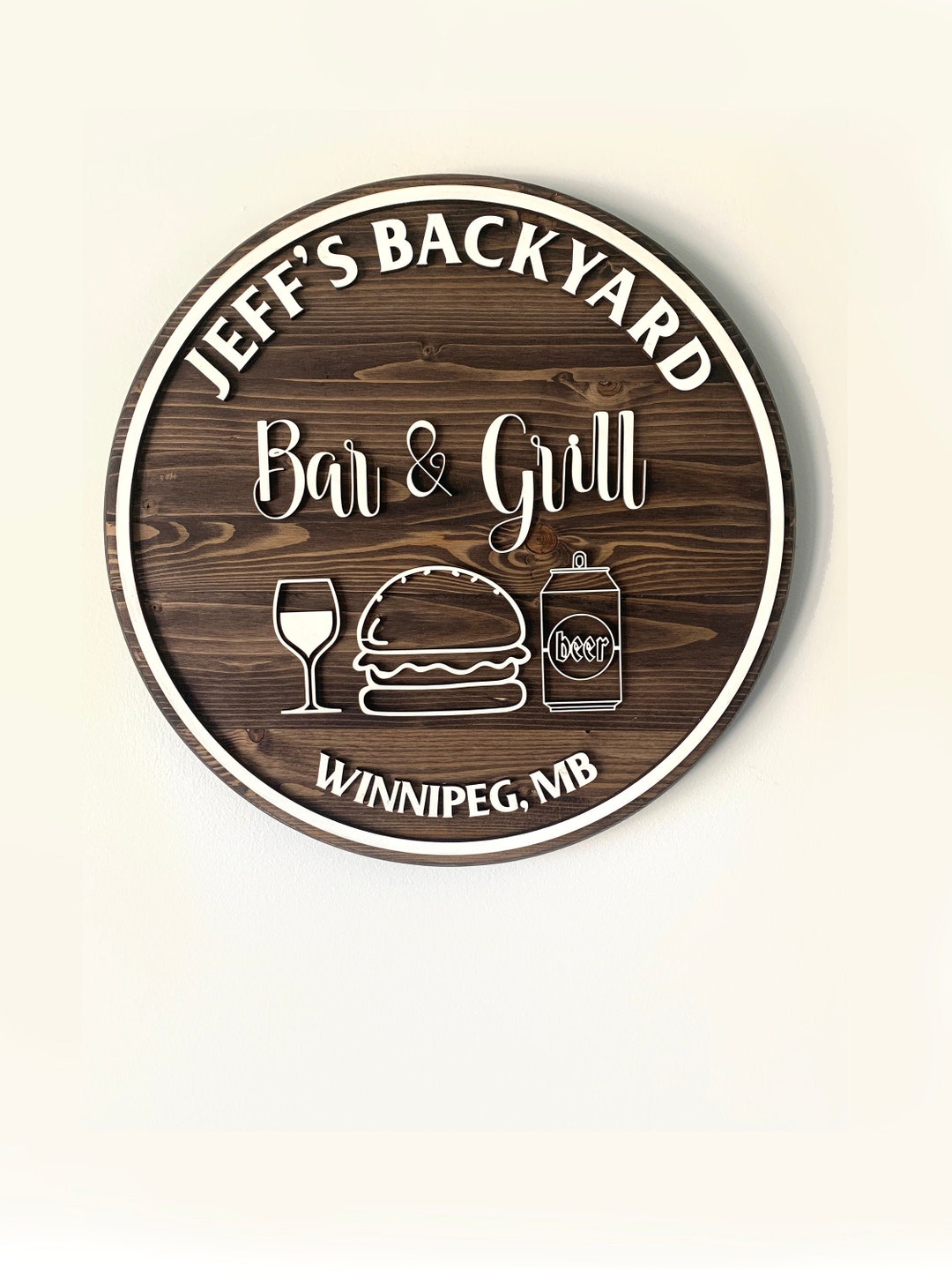 Bar Grill Name Sign, BBQ Gift, Kitchen Sign, Round Family Wood Sign ...