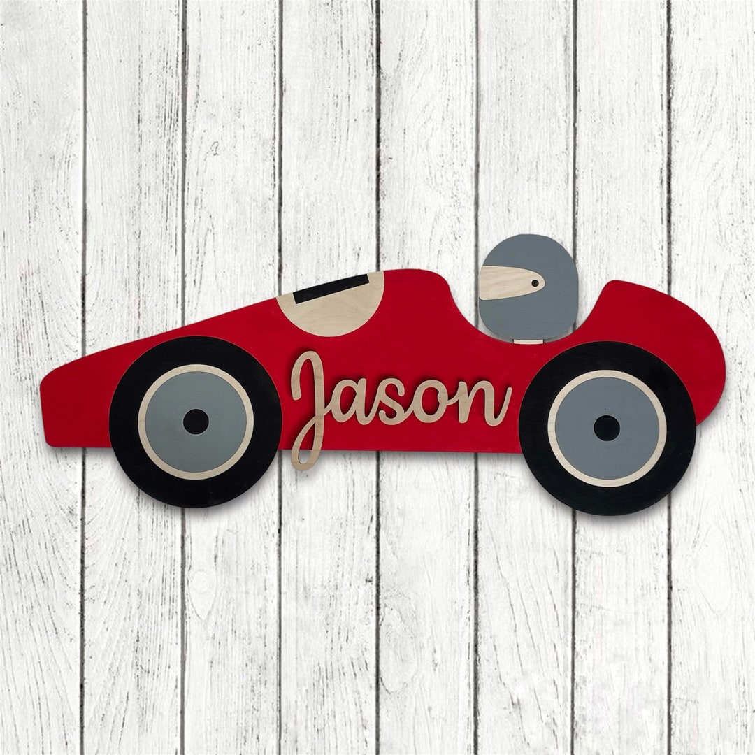 Race Car Wood Name Sign - Racing Wall Decor Toddler Room Two Fast ...