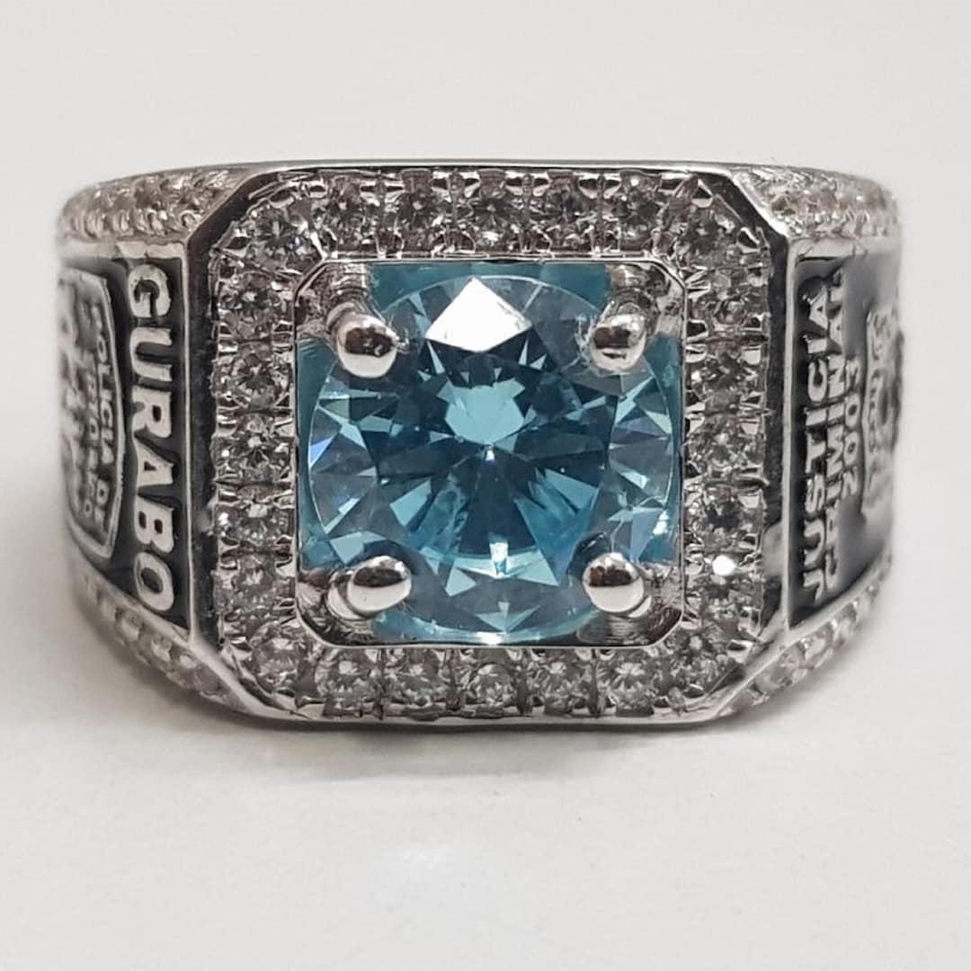 High School Class Ring Silver, Graduation College Alumni Ring With Blue ...