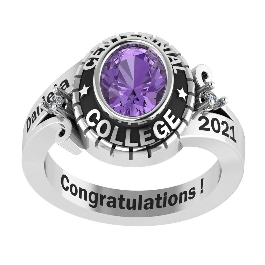Gemstone Ring High School Class Ring Simulated Amethyst - Etsy