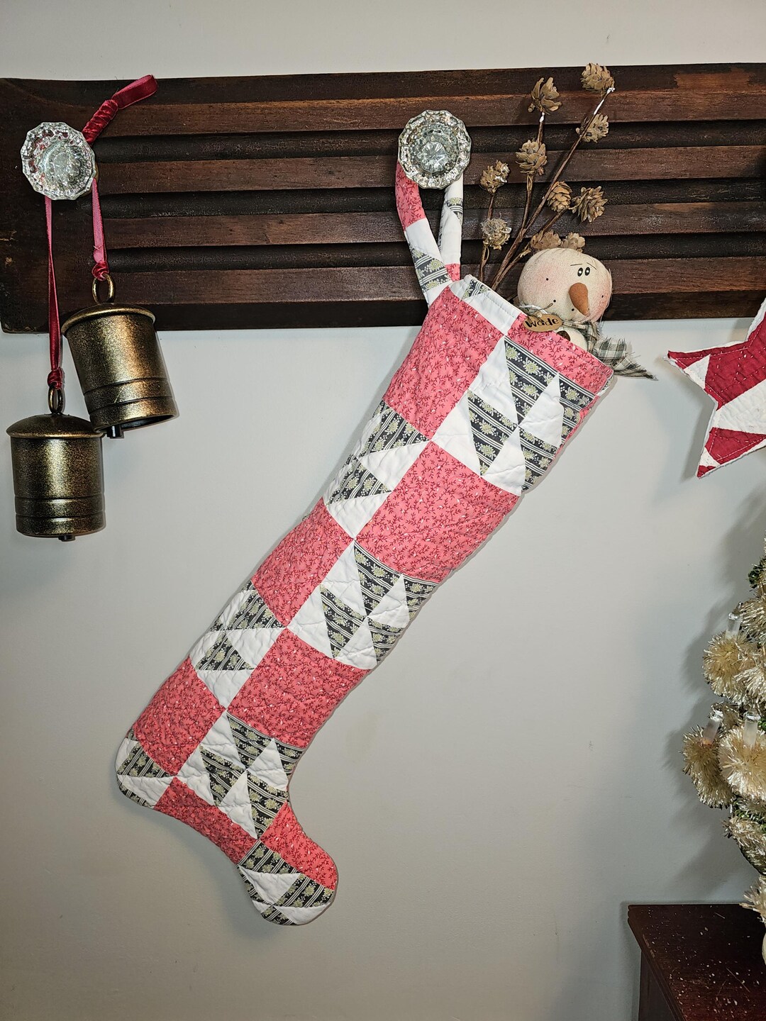 Double Sided Vintage Quilt Christmas Stocking - Etsy