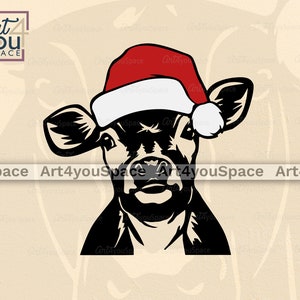 Cow Christmas SVG Set, Heifer Santa Hat Clipart, Calf Xmas Vector ...