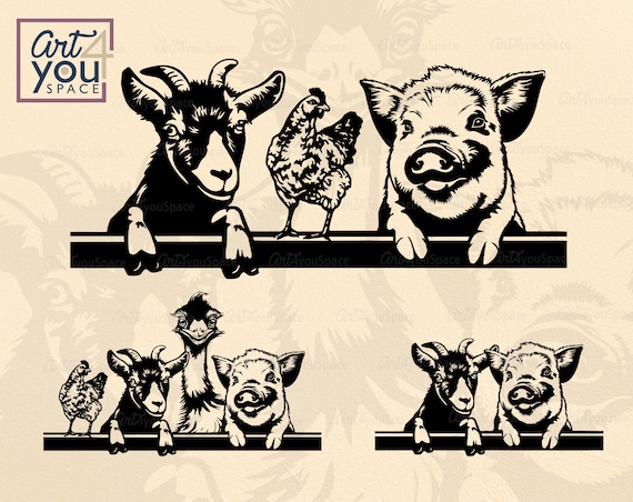 Farm animals clipart svg files for cricut Chicken Goat Pig | Etsy