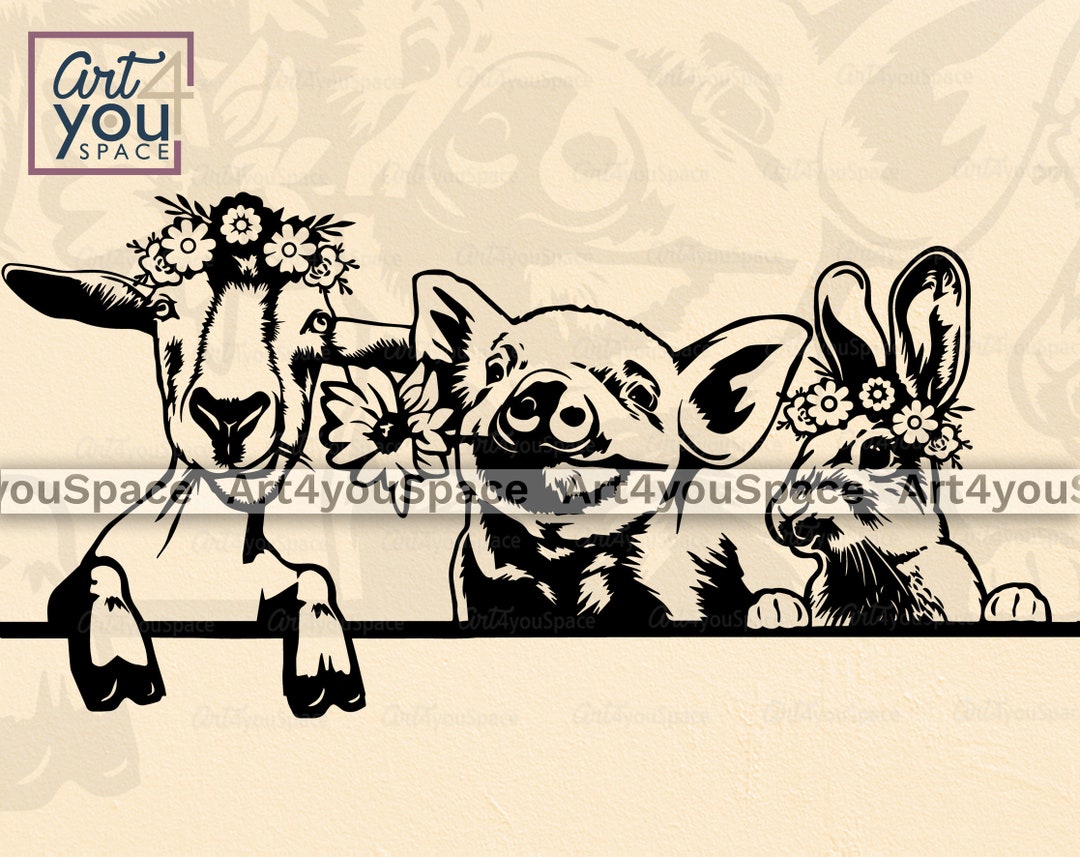 Floral Farm Animal SVG Files Cricut, Goat Rabbit Pig Flower Wreath ...