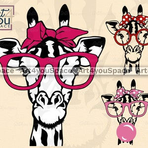 Cute Giraffe Face SVG, Animal Head Bandana Glasses Bubble Gum Clipart ...