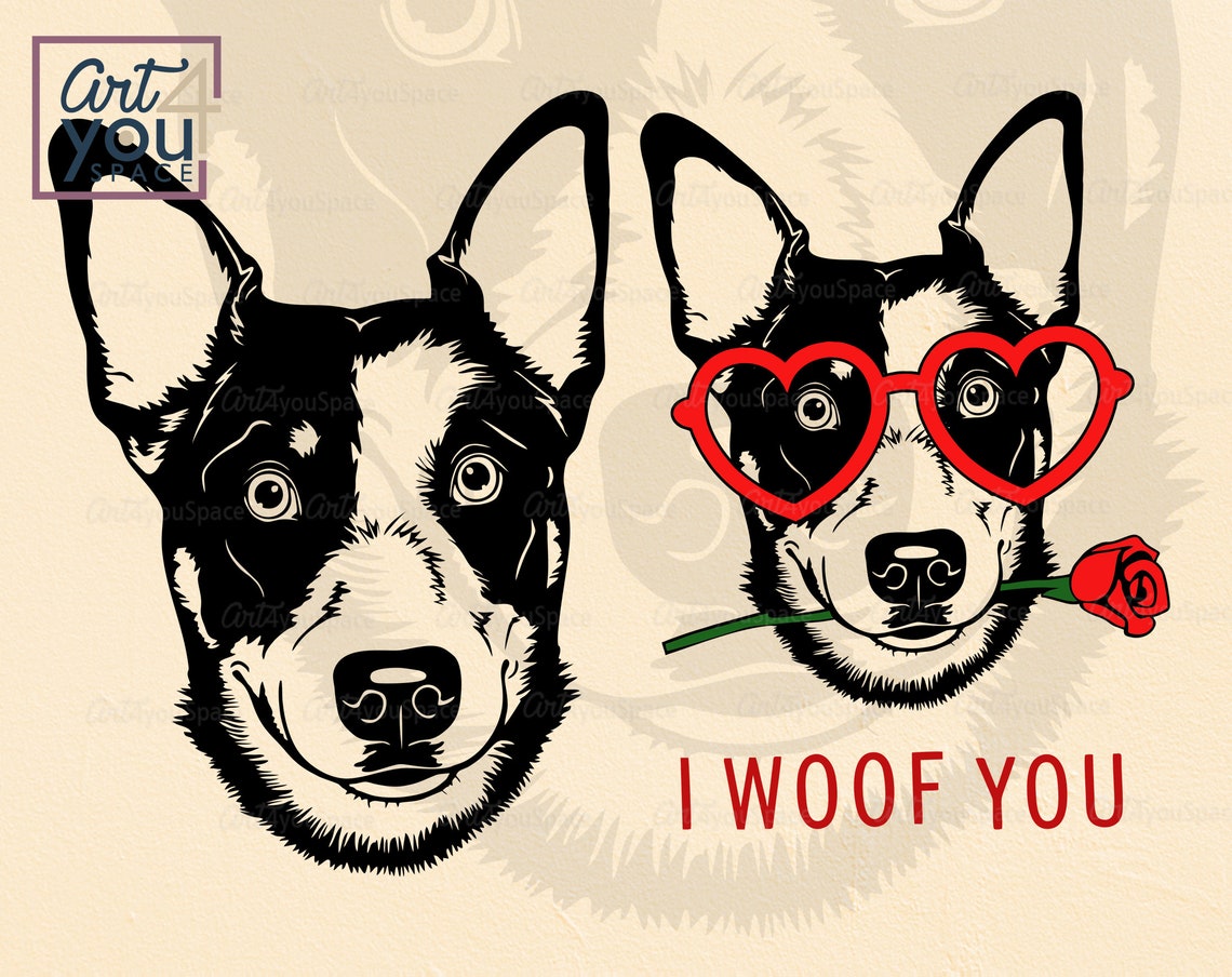 Australian Blue Heeler Svg, Dog Svg Cricut, Face Heart Glasses Head ...