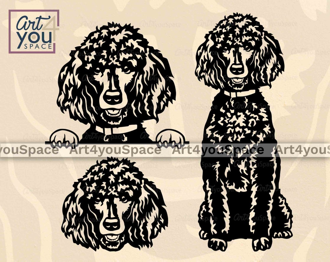 Black Poodle SVG, Peeking Dog Face Clipart for Cricut, CNC Art (digital ...