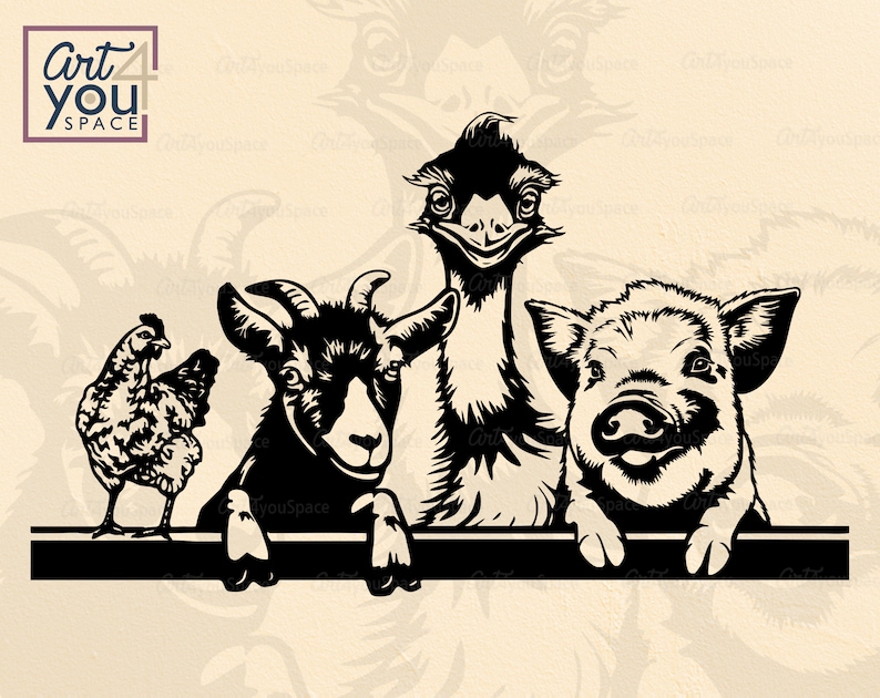 Farm Animals Clipart, Svg Files for Cricut, Chicken Goat Pig Kunekune ...