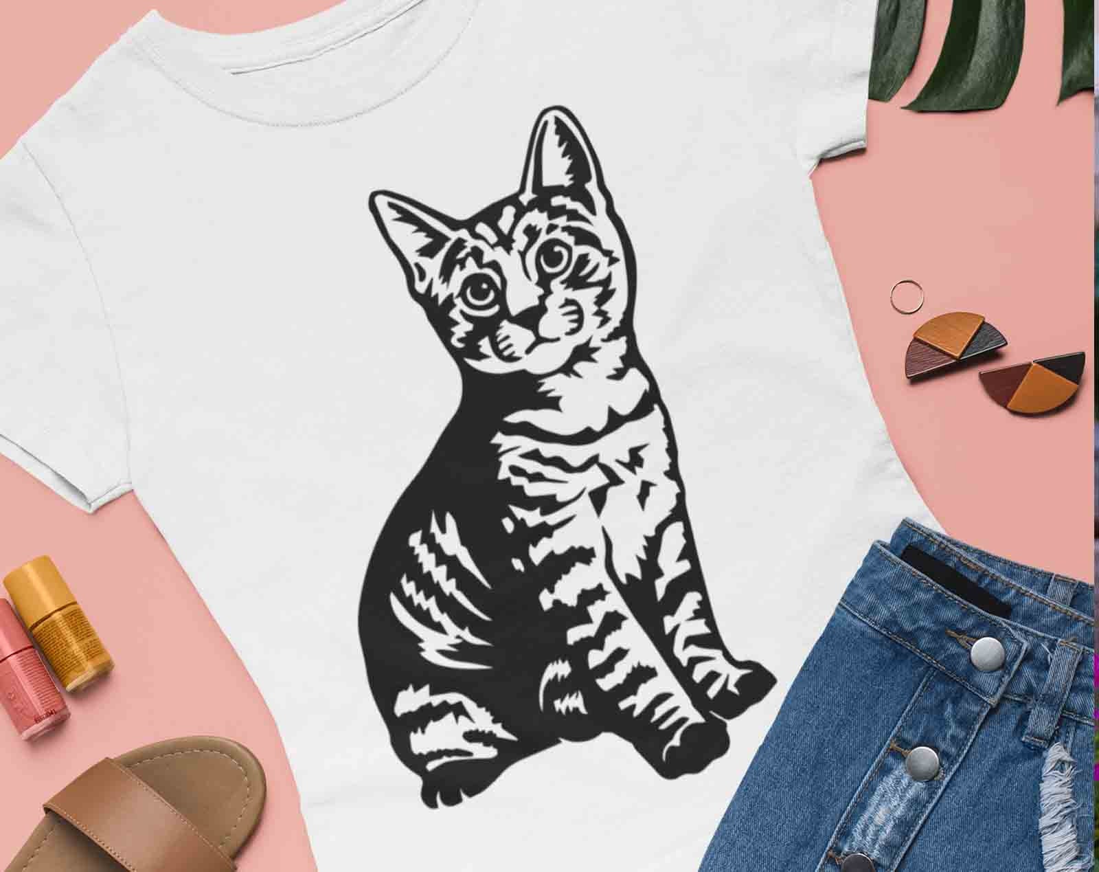 Tabby Cat SVG Files for Cricut, Kitten Clipart, Shirt Design, Animal ...