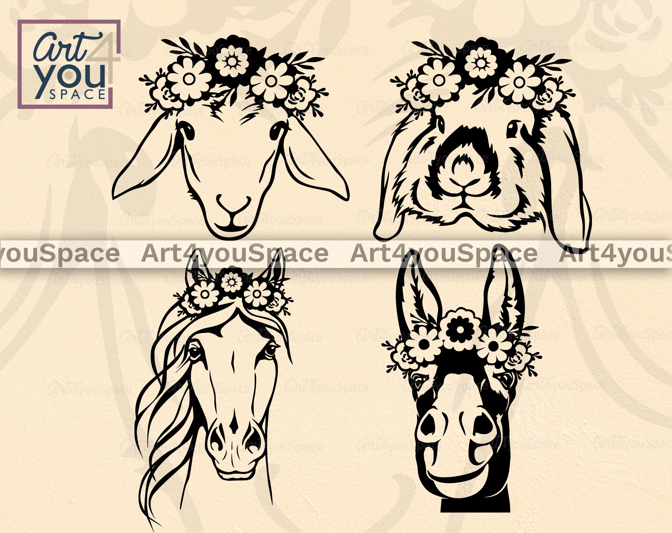 Burro svg Vector de caballo oveja clipart de corona floral - Etsy España