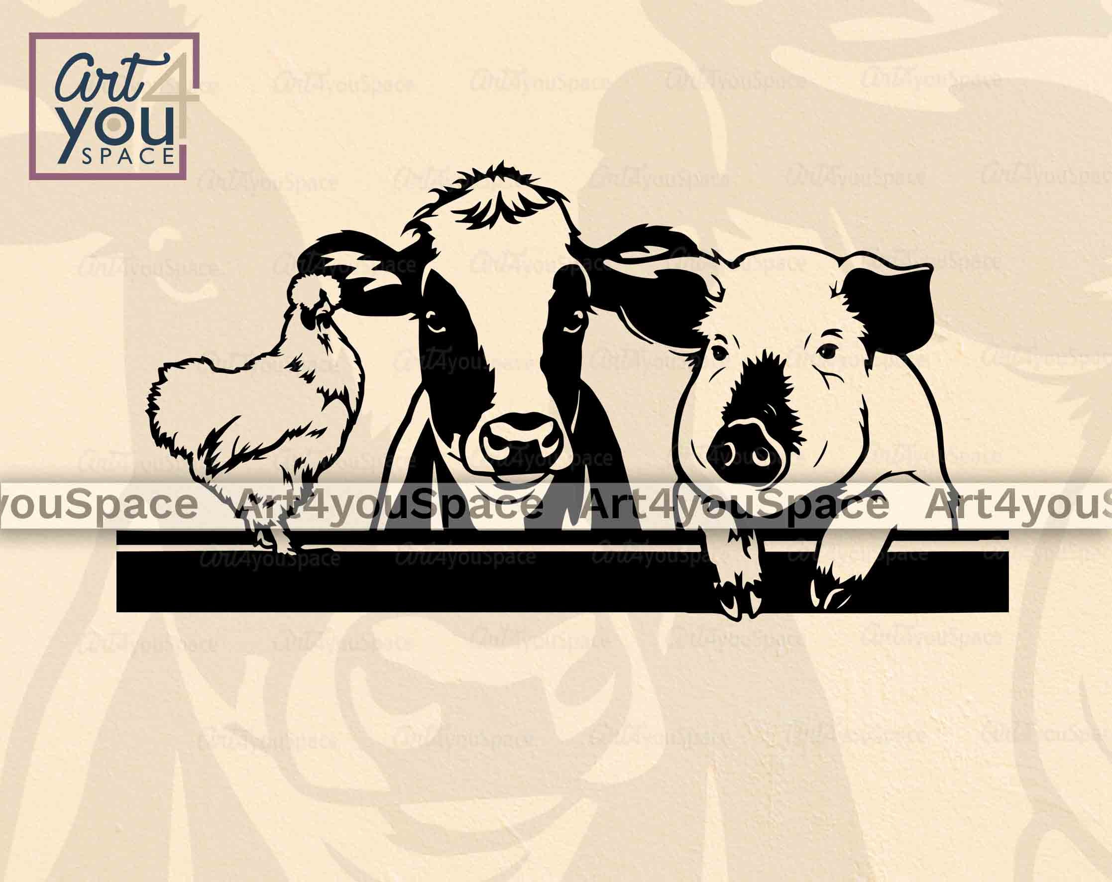Farm Animals Clipart Svg Files for Cricut Pig Cow Chicken - Etsy