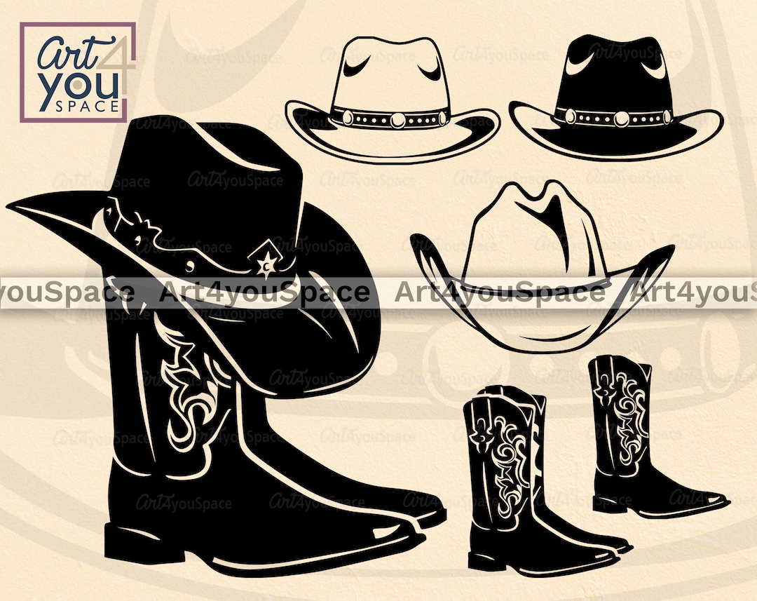 Cowboy Boot Hat Svg Files for Cricut, Western Country Clipart, Cowgirl ...
