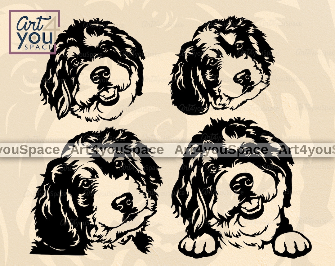 Bernedoodle Dog Svg Files for Cricut, Cute Face Clipart, Head Vector ...
