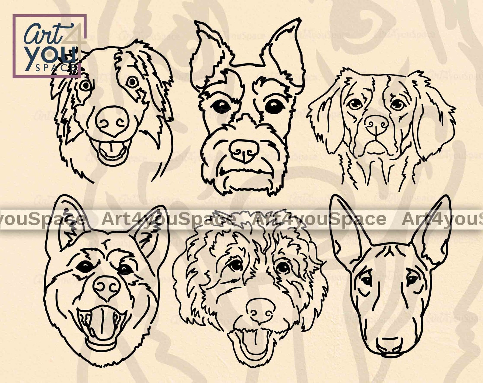 Dog Outline SVG Bundle Cricut Breed Clipart Png Face Sketch - Etsy