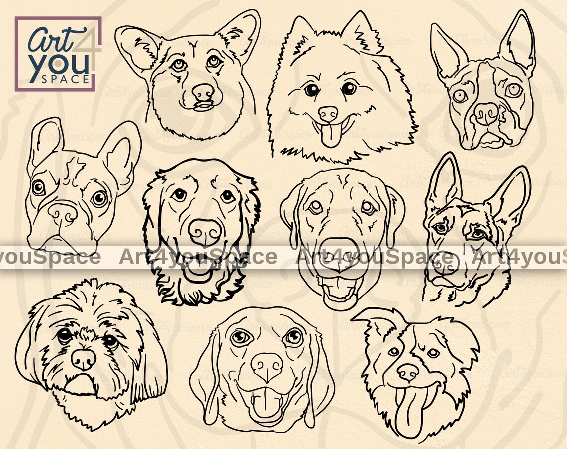 Dog Outline SVG Bundle Cricut Breed Clipart Png Face Sketch | Etsy