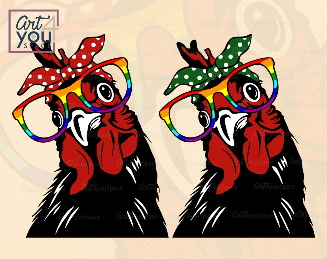 Chicken With Rainbow Glasses Bandana Svg Files for Cricut - Etsy