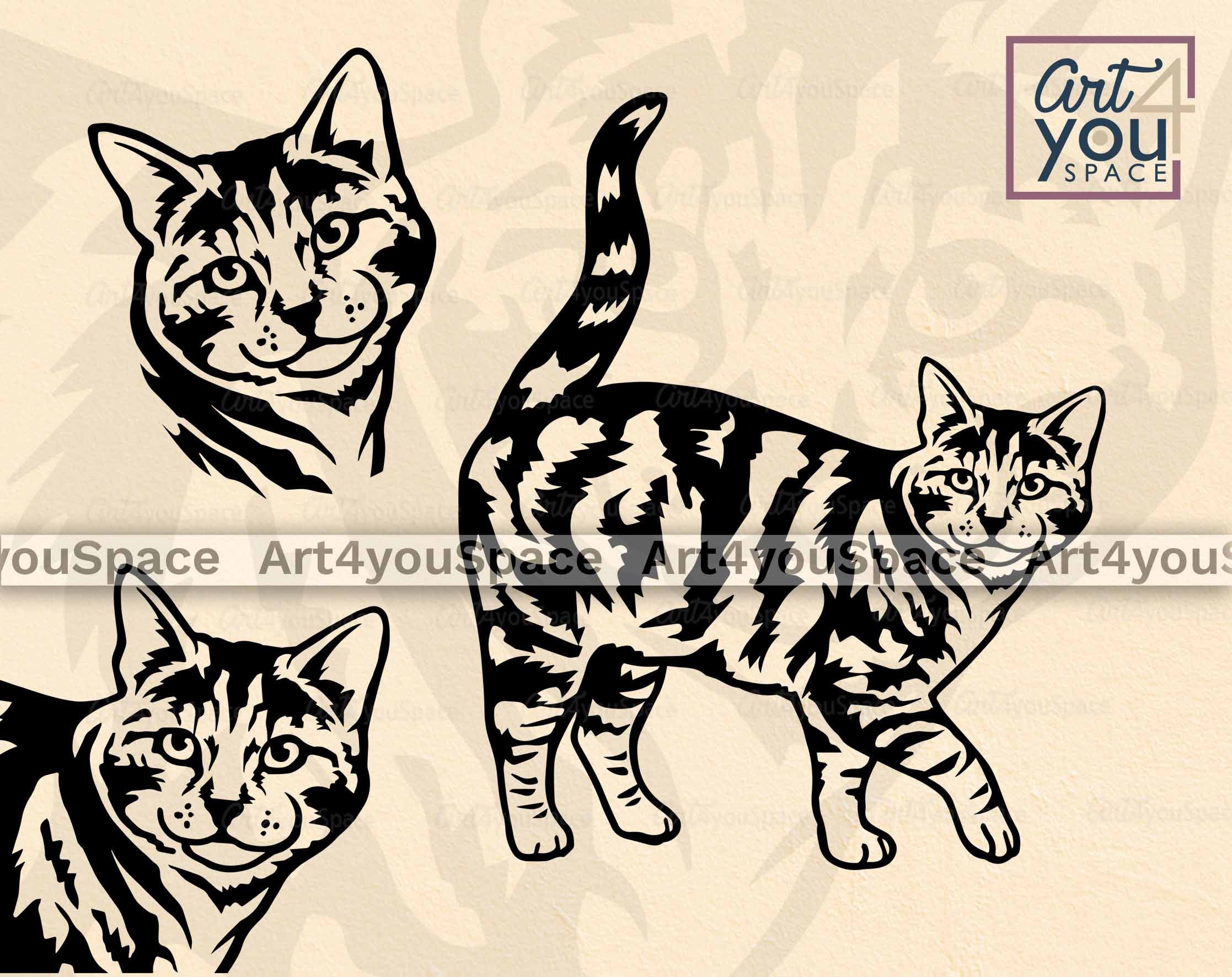 Tabby Cat Svg File for Cricut, Clipart, Cute Pet Face Png, Domestic ...