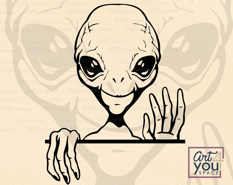 Area 51 Funny Svg Alien Vector Hello Human Peeking UFO - Etsy