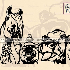 Farm Animals Svg, Rooster Pig Cow Horse Chick Duck Peeking Clipart ...