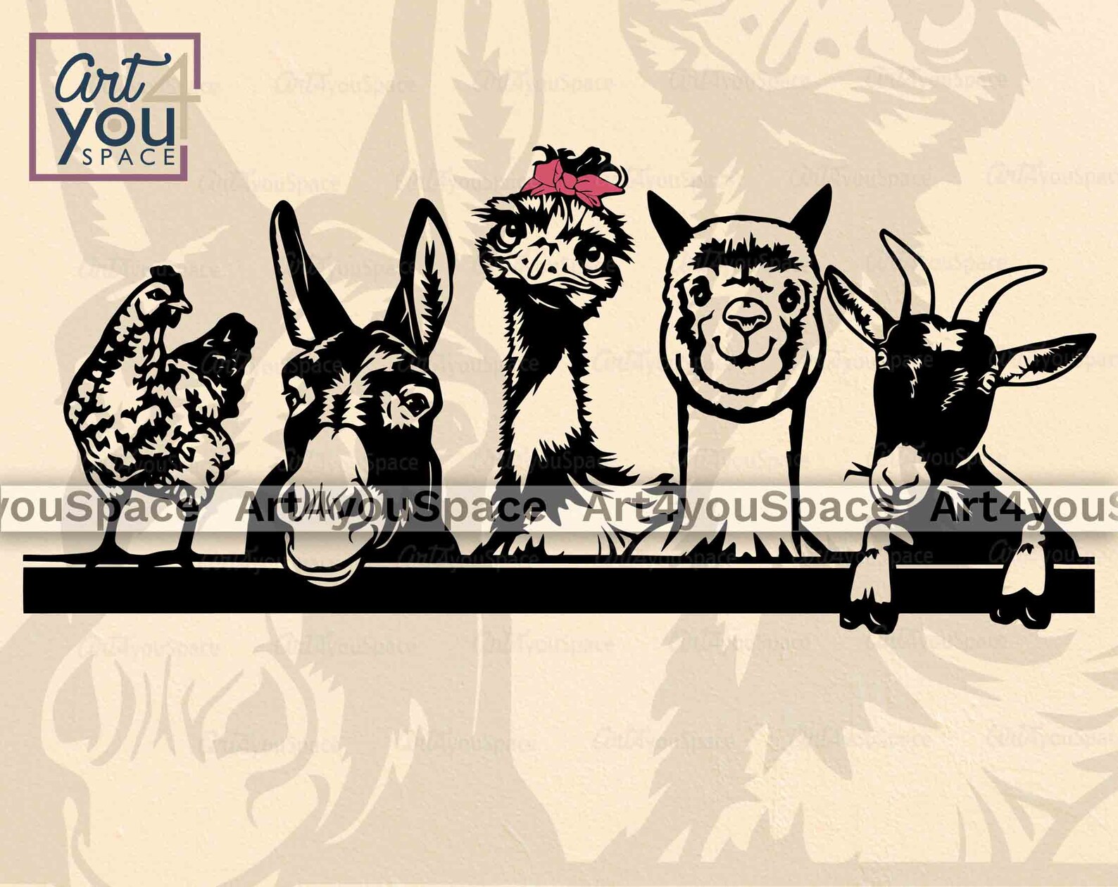 Farm Animals Clipart, Svg Files for Cricut, Pig Cow Emu Donkey Chicken ...