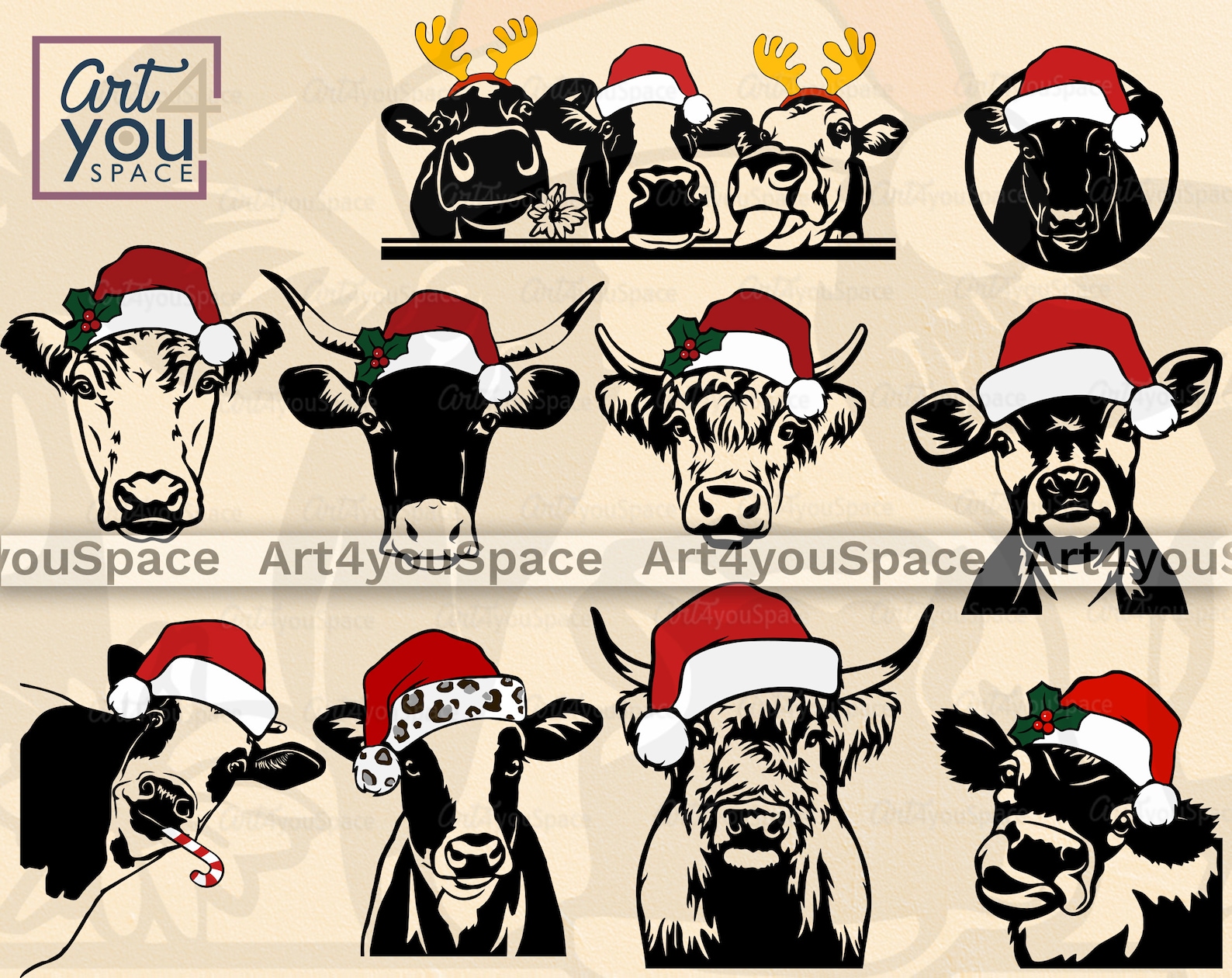 Cow Christmas SVG Set Heifer Santa Hat Clipart Calf Xmas - Etsy