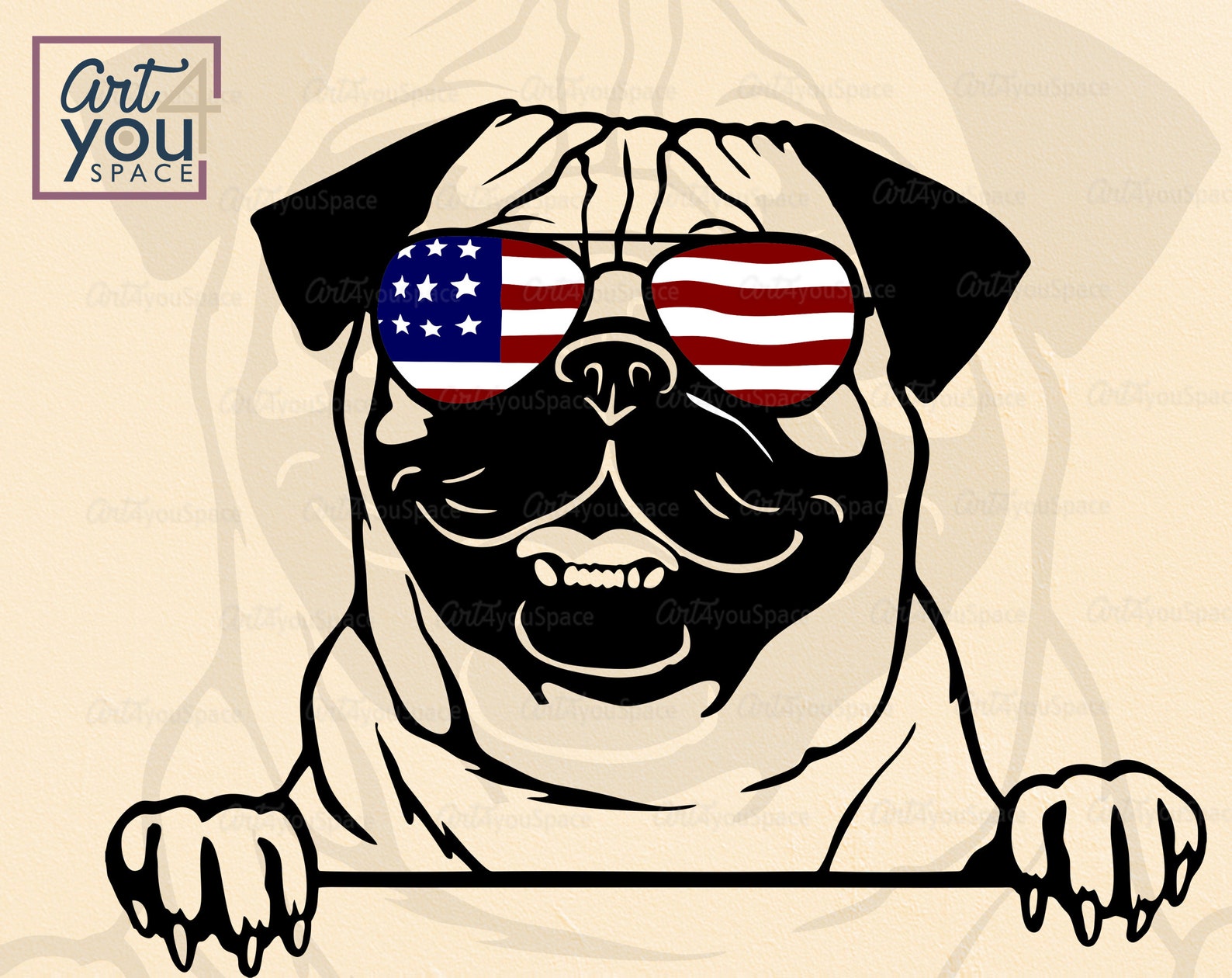 Pug SVG Pug With Bandana Glasses USA Svg Cricut Clipart - Etsy