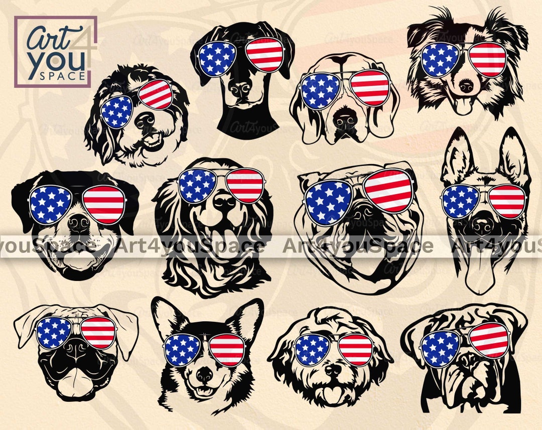Patriotic Dog With American Glasses SVG File for Cricut, Dog Face ...