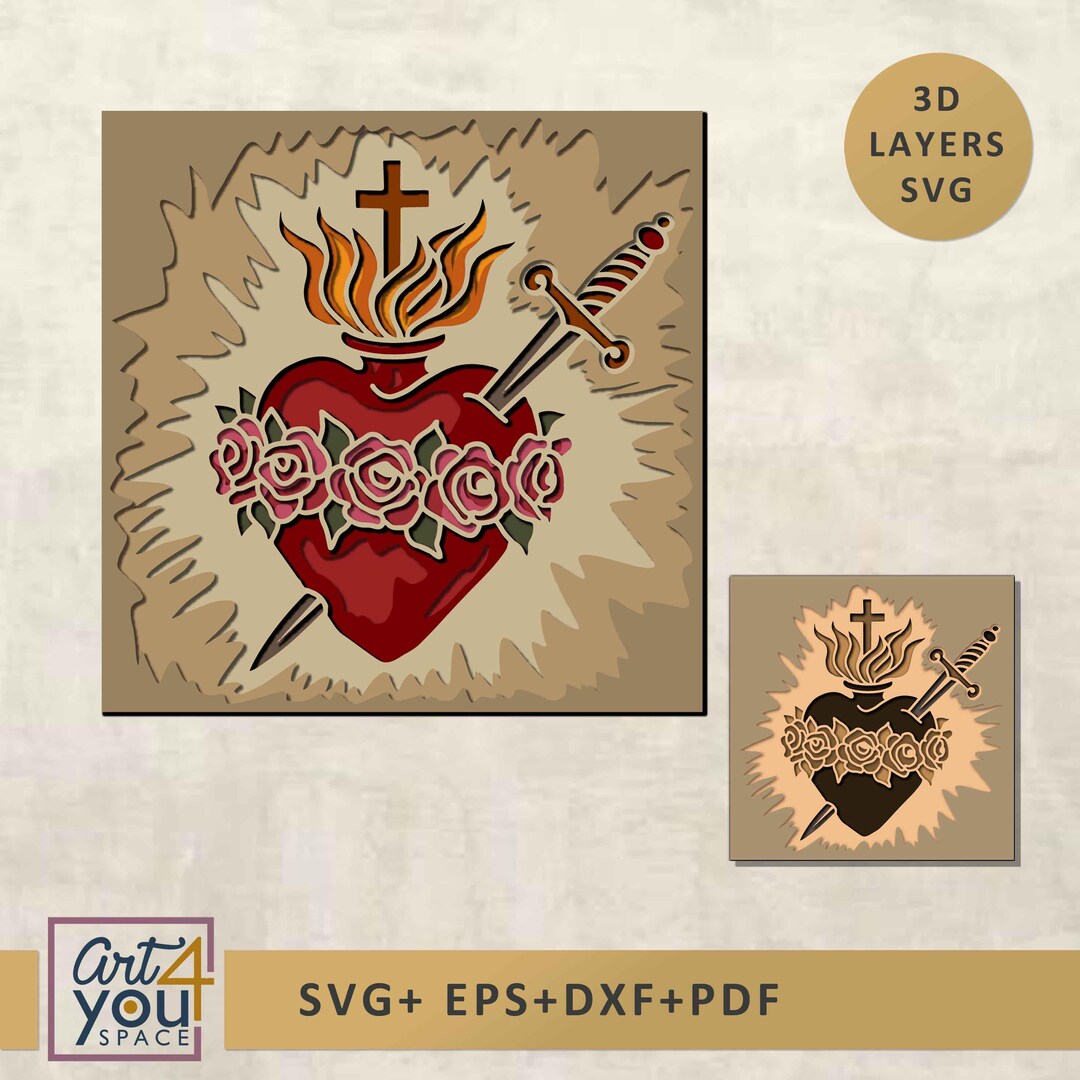 Immaculate Heart of Mary / Multilayer SVG / Catholic Laser Cut Projects ...