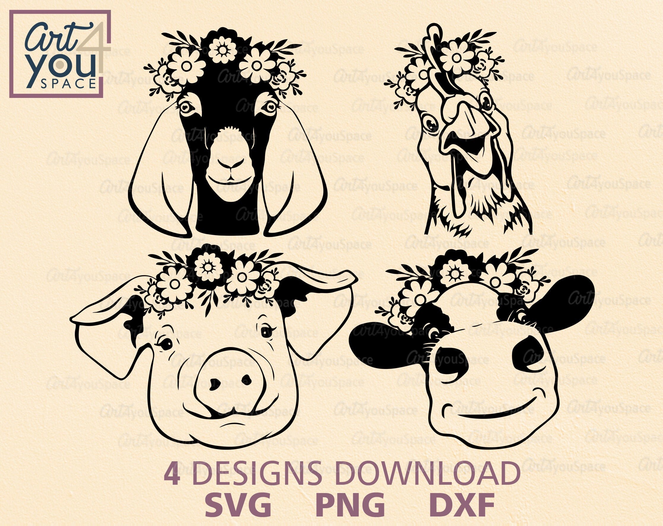Goat svg chicken svg heifer svg pig svg floral wreath | Etsy