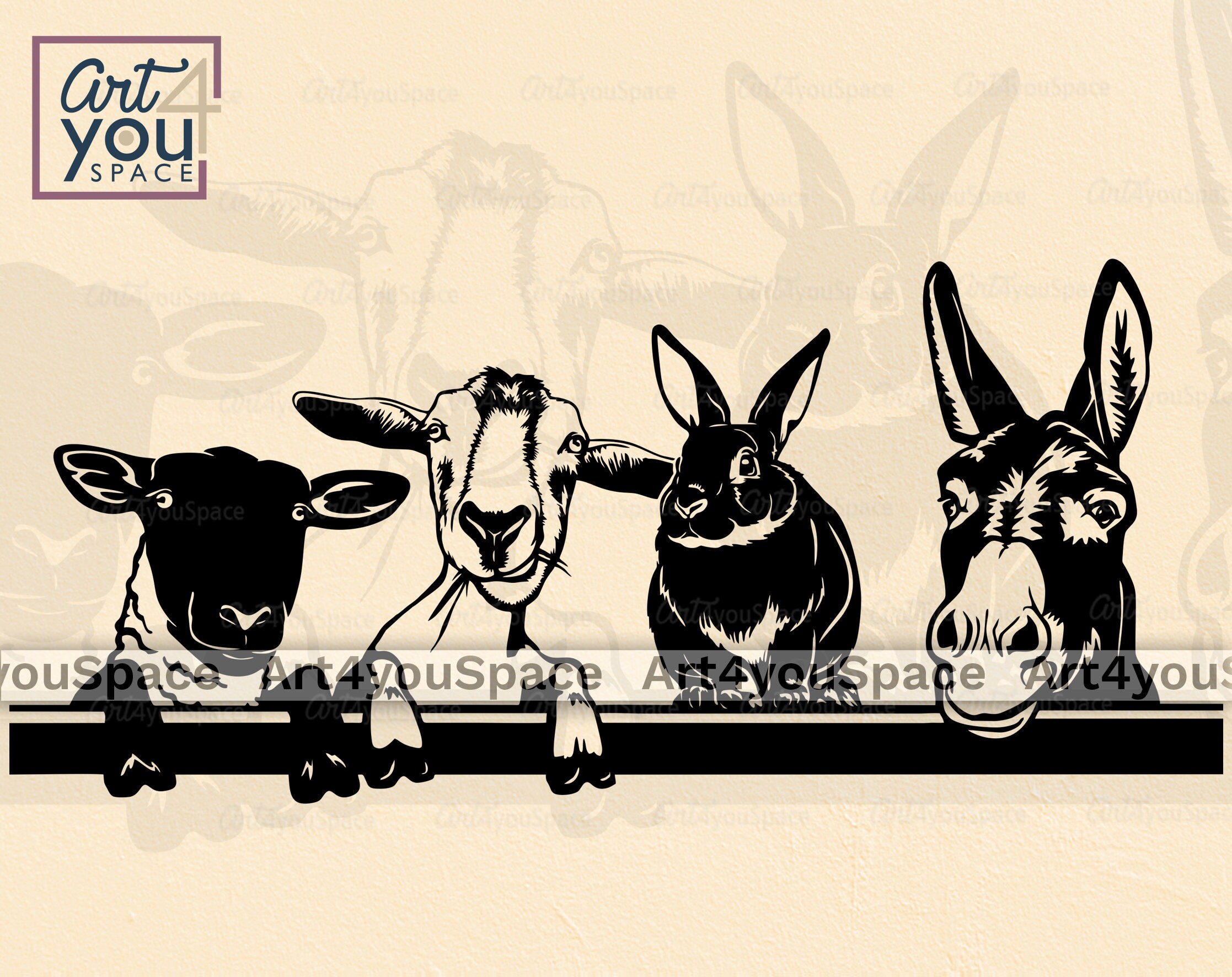 Farm Animals Clipart, Svg Files for Cricut, Pig Sheep Donkey Chicken ...