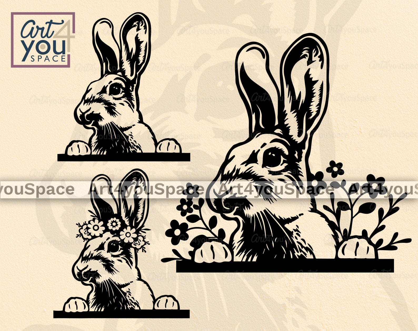 Rabbit SVG Floral Bunny Clipart Svg Files for Cricut - Etsy