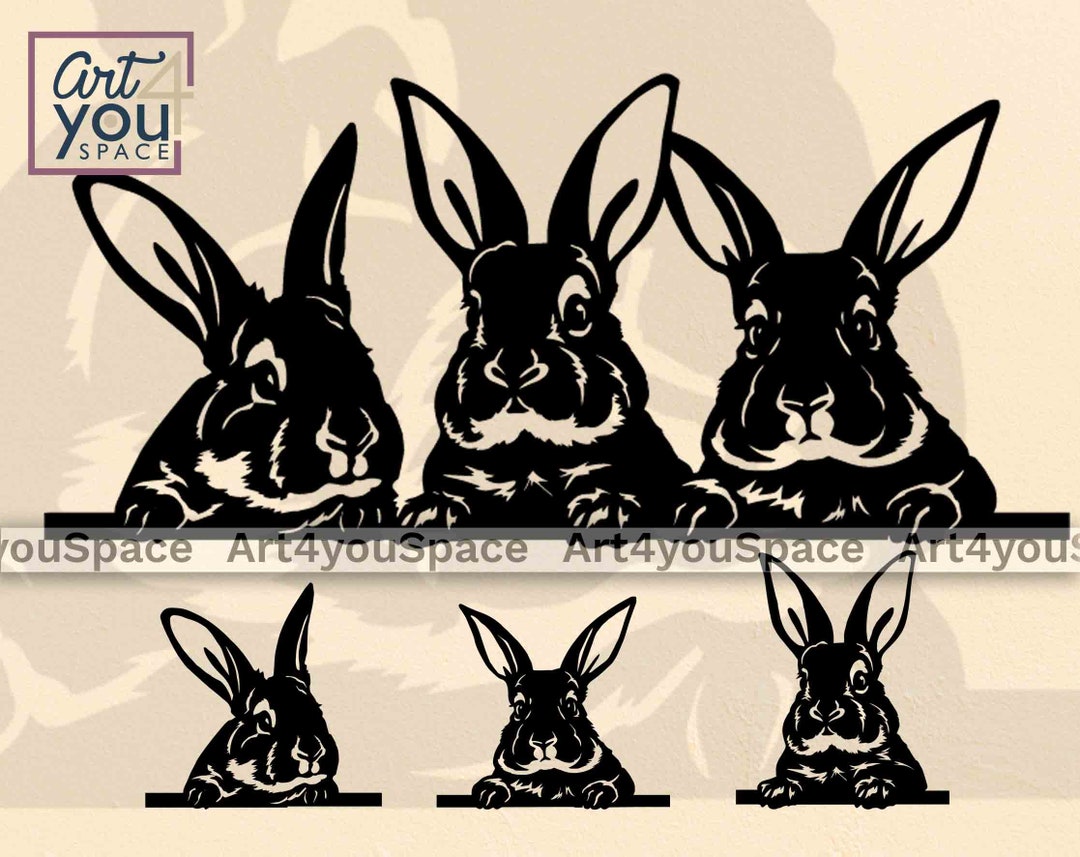 Rabbit Svg Files for Cricut, Cute Bunny Clipart, Peeking Animal Vector ...
