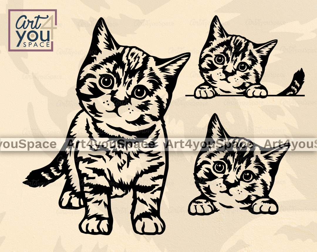 Cute Cat SVG Files for Cricut, Curious Kitten Vector, Shirt Design ...