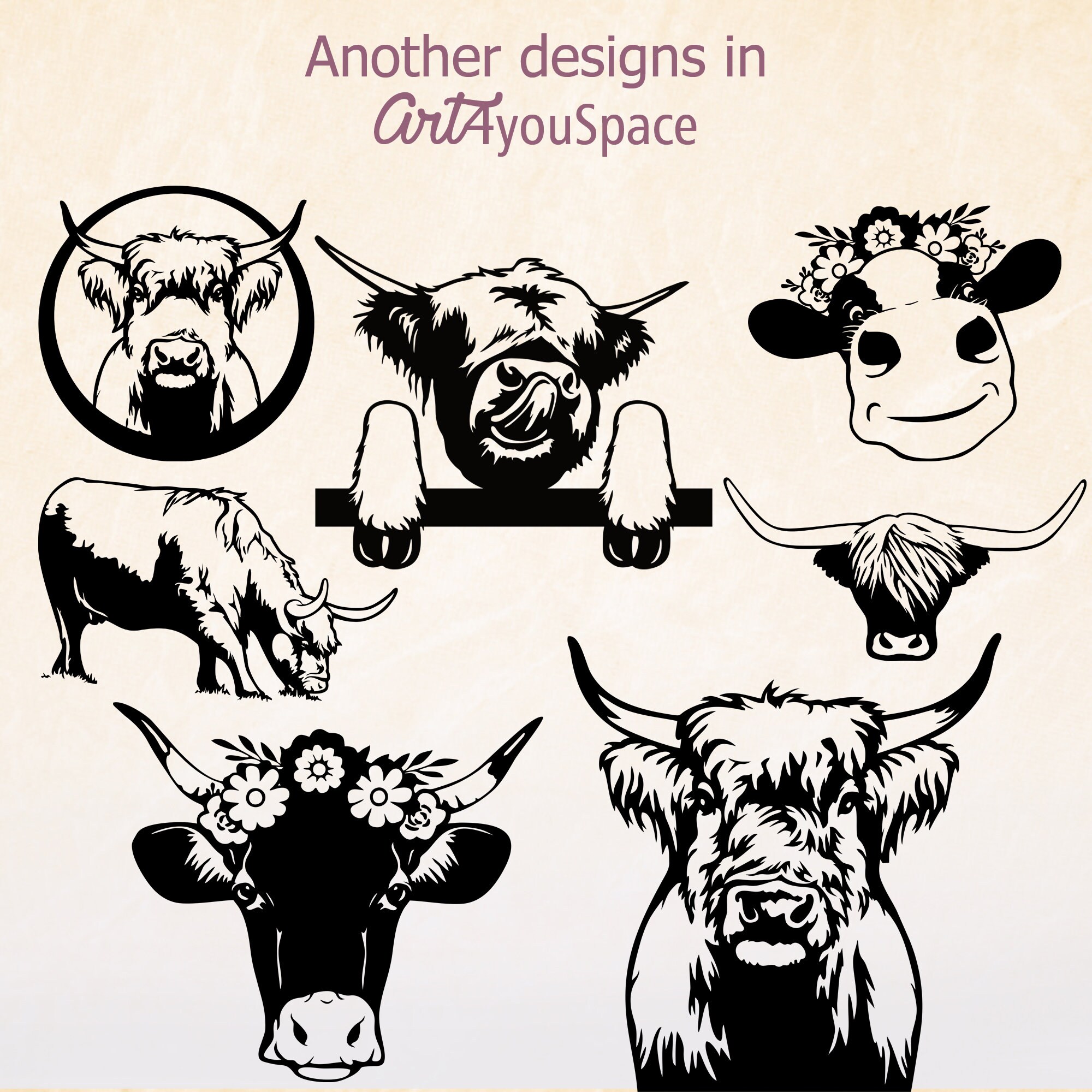 Highland Cow SVG Heifer Dxf Bull Farm Animal Buffalo - Etsy