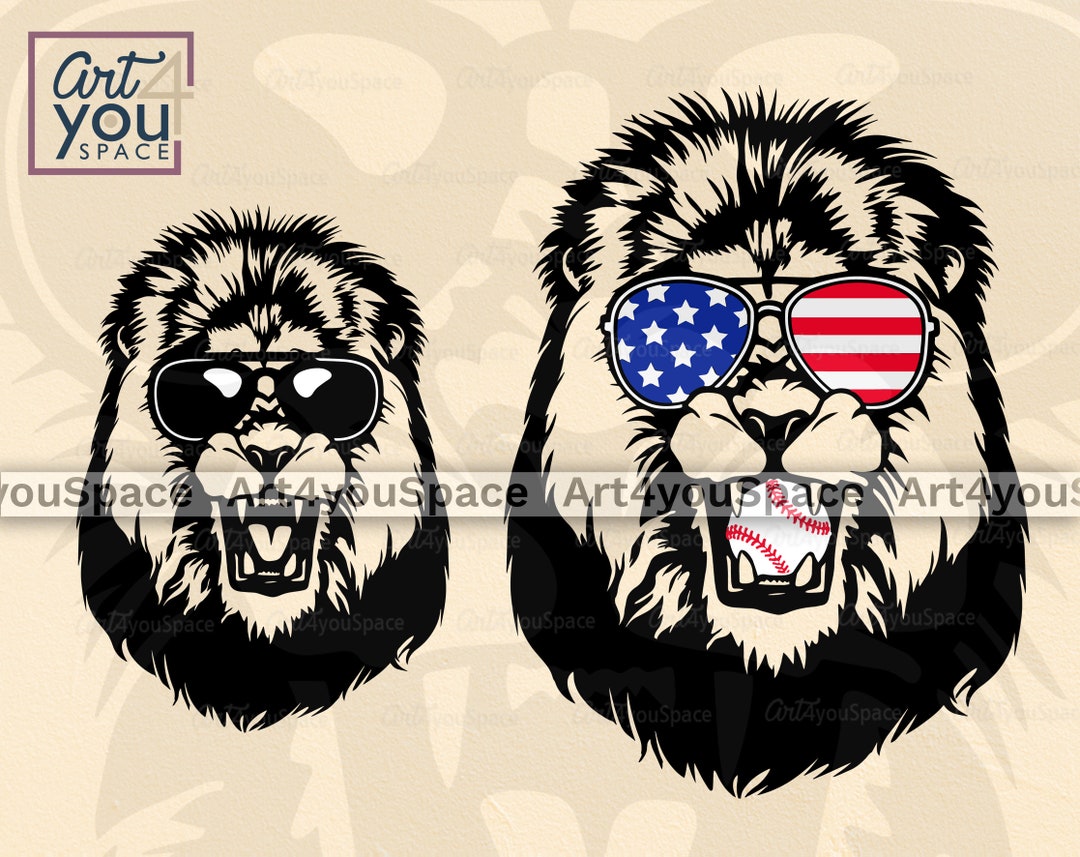 Lion Head SVG File Cricut, Roaring Lion Sunglaases, USA Glasses ...