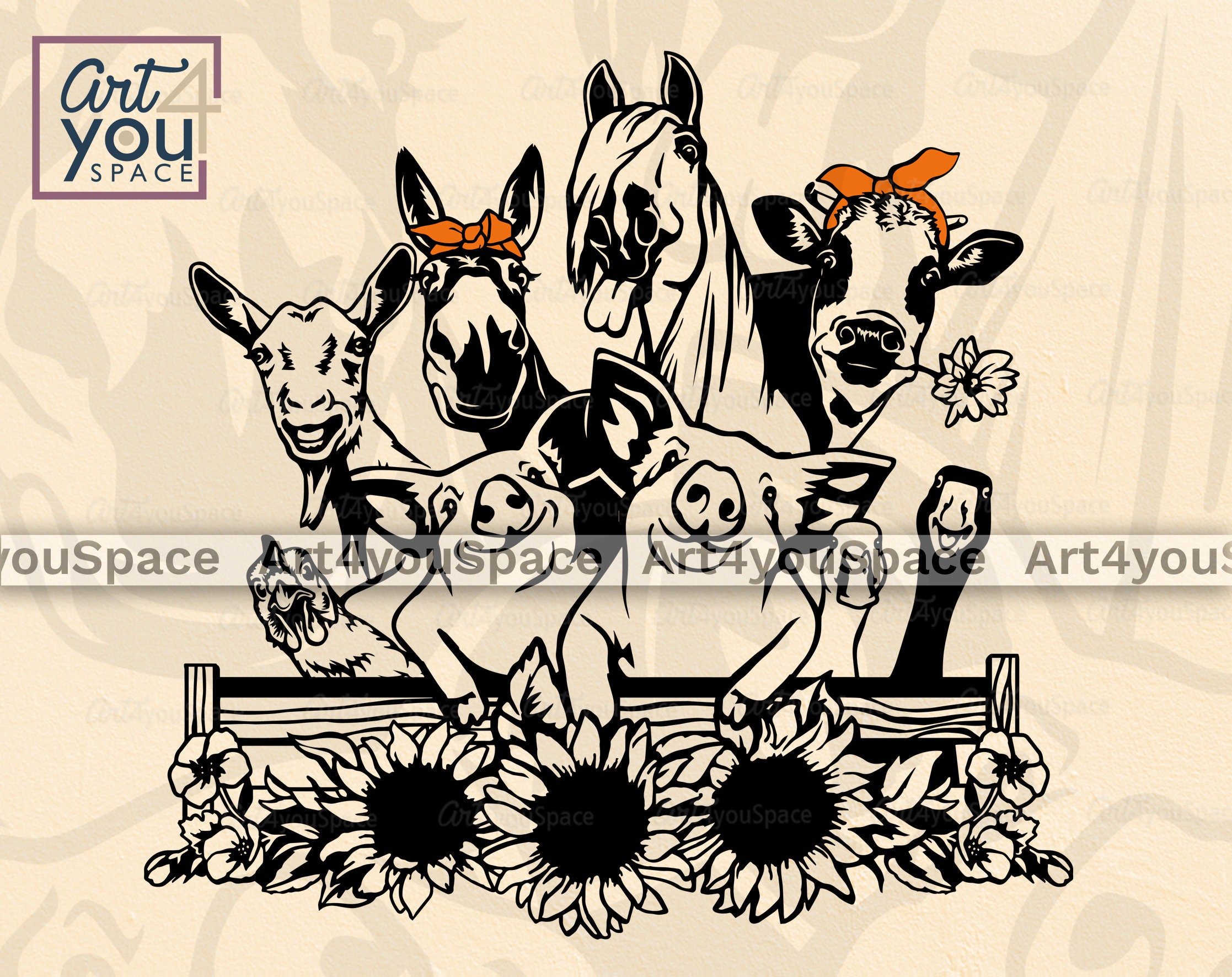 Farm Animals Sunflowers Svg Cricut Vector Farm Life Clipart - Etsy