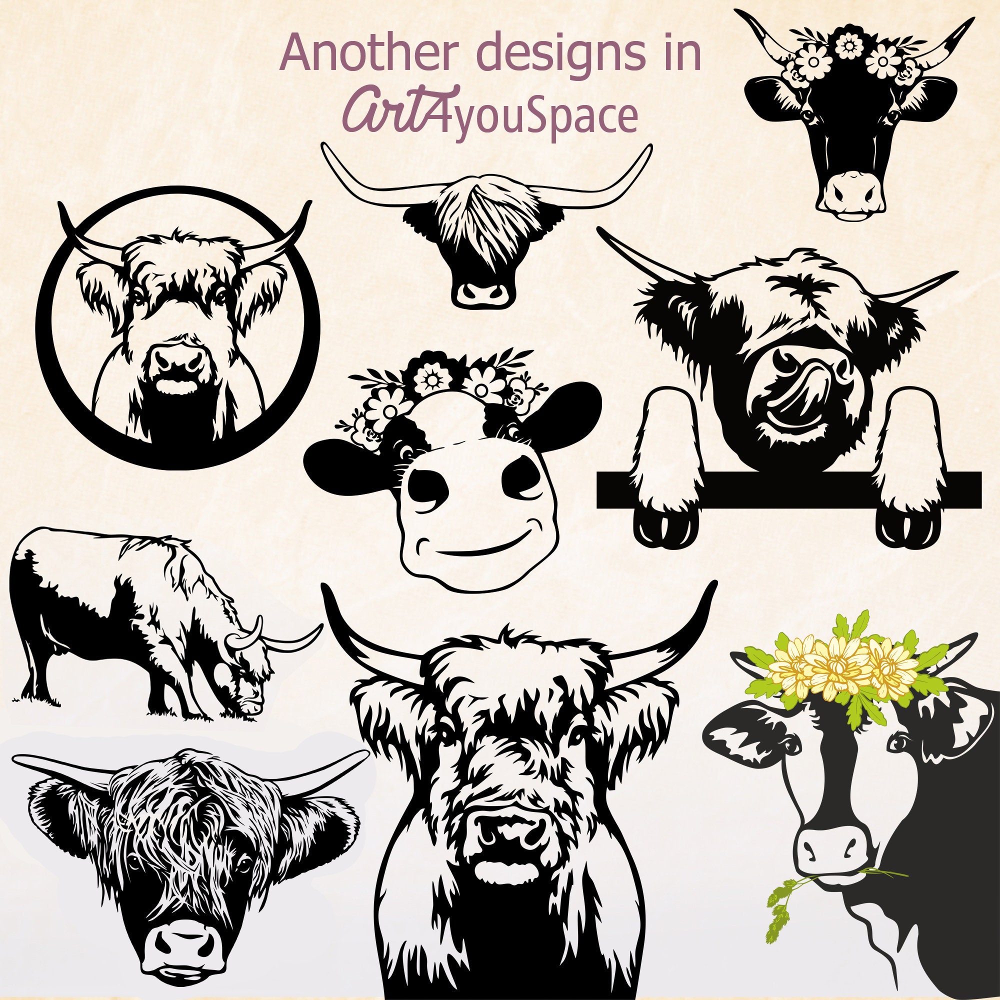 Steer SVG Cricut, Longhorned Cattle Clipart, Buffalo Head Vector, Bull ...