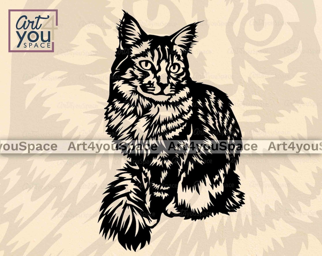 Cat Svg Files for Cricut, SVG for Maine Coon Art, Cat Logo Dxf, Animal ...