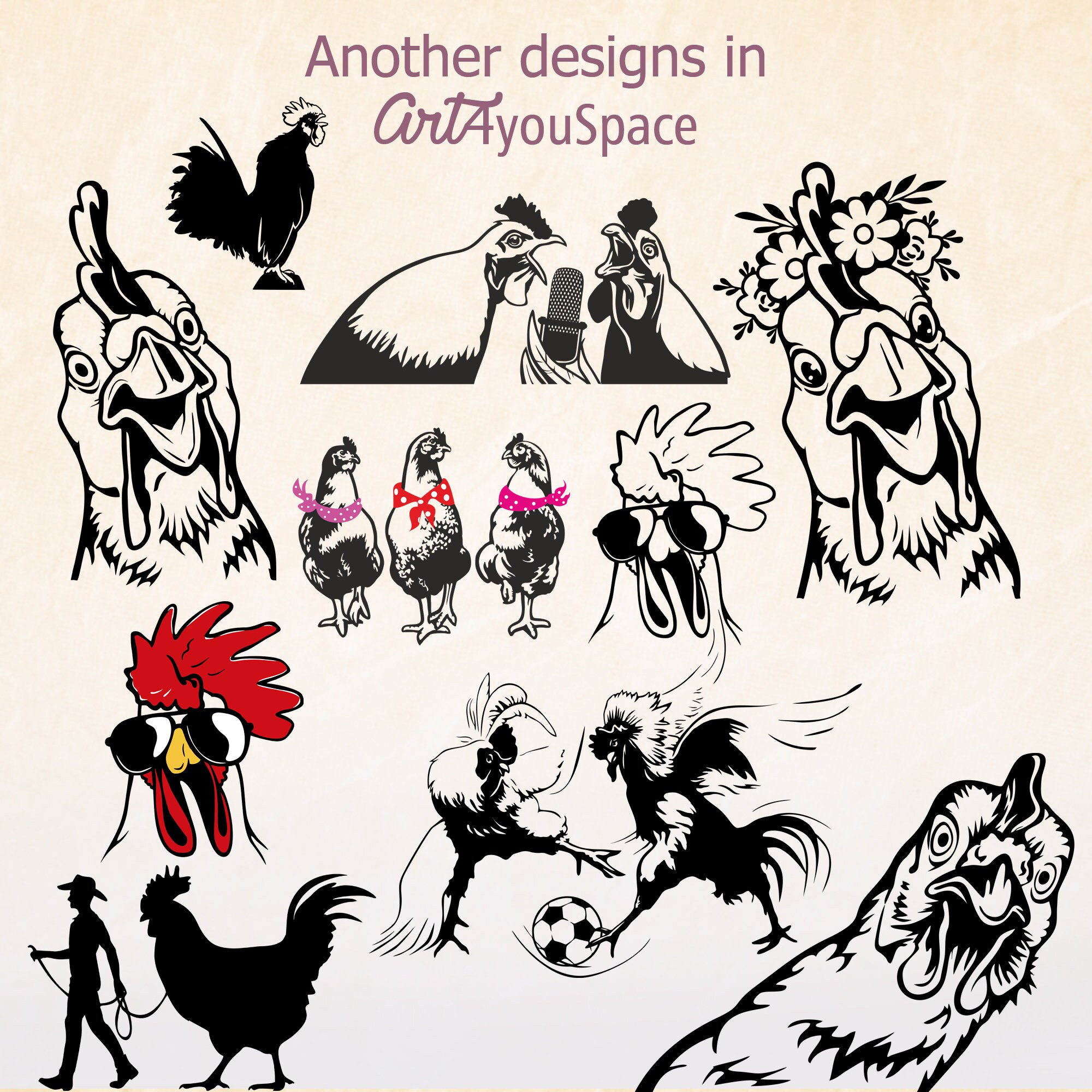 Chicken Svg Rooster Clipart Cricut Funny Hen Cock Fowl - Etsy