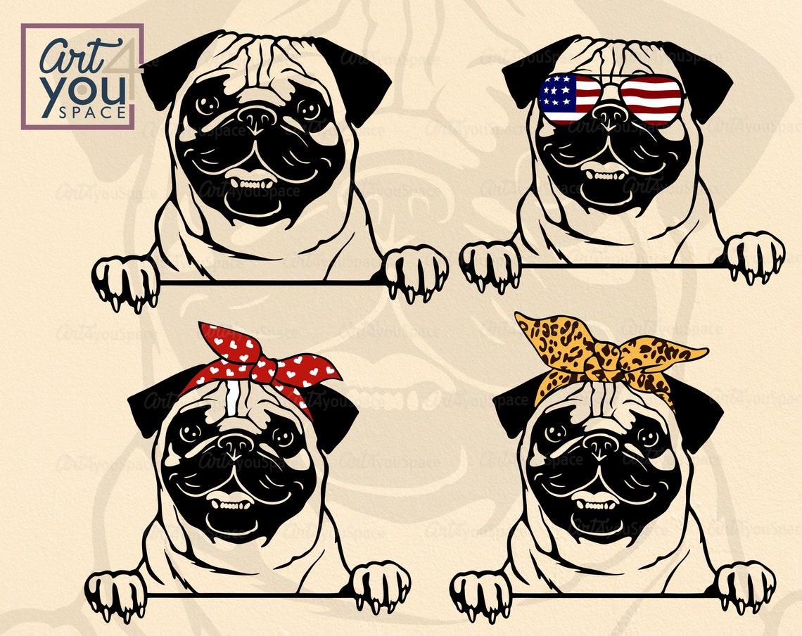 Pug SVG Pug With Bandana Glasses USA Svg Cricut Clipart | Etsy