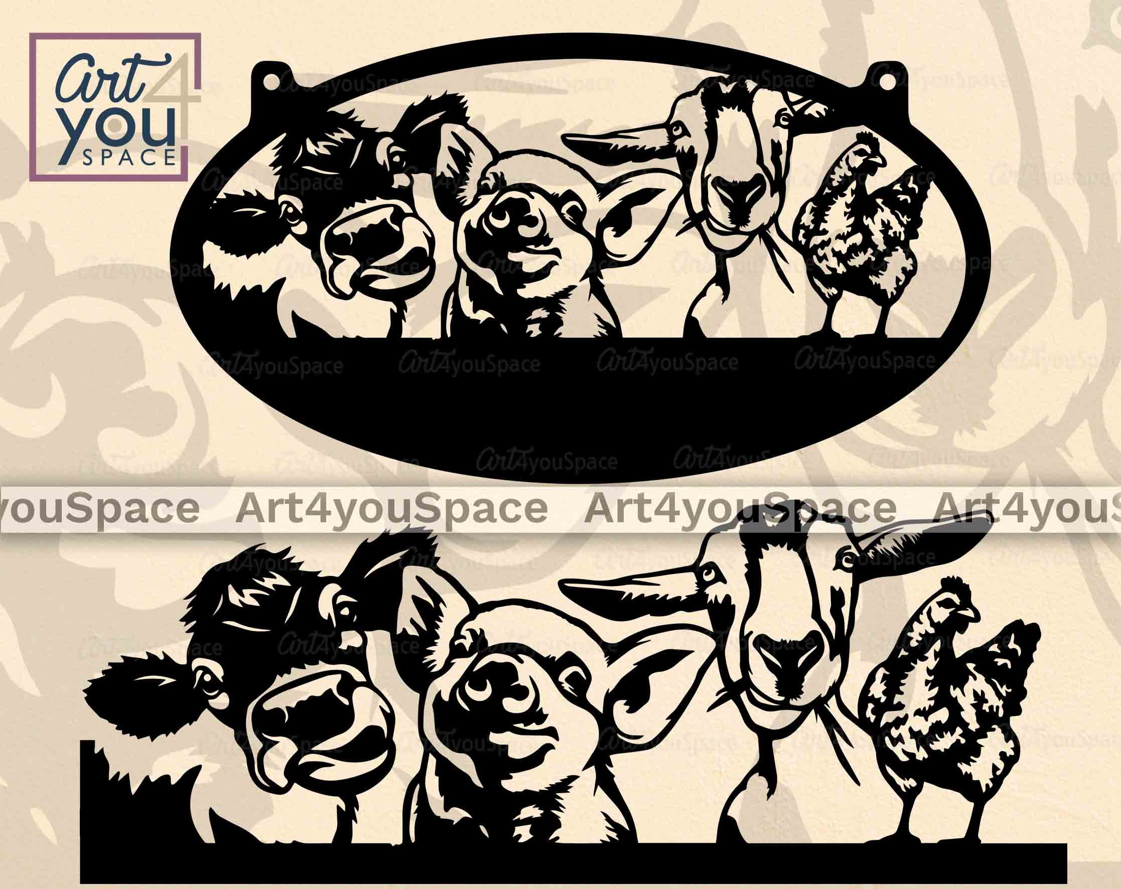 Cow Pig Goat Chicken Dxf Files for Laser, Funny Farm Animals Png ...