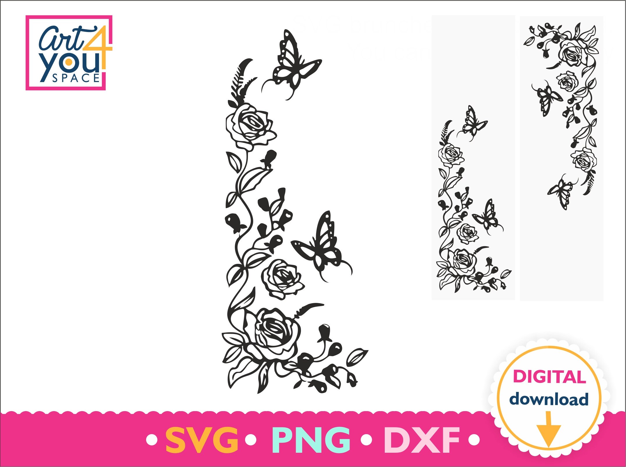 Floral Corner Svg, Roses Svg, Butterfly Svg, Botanical Flowers Svg ...