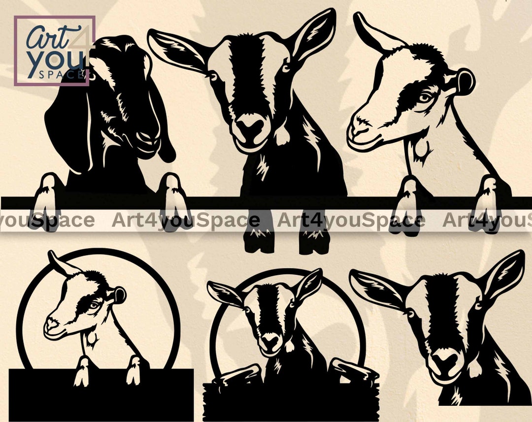 Goats SVG File: Peeking Farm Animals Clipart, Plasma Laser Cut Vector ...